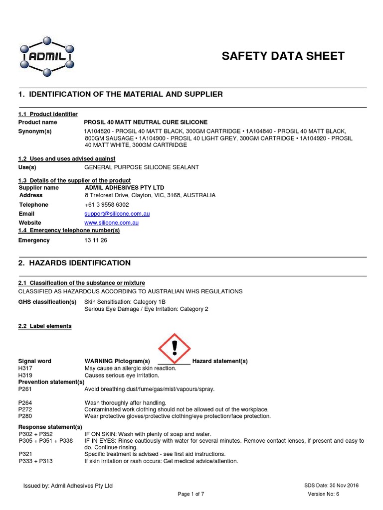 Sds Prosil 40 | PDF | Dangerous Goods | Toxicity