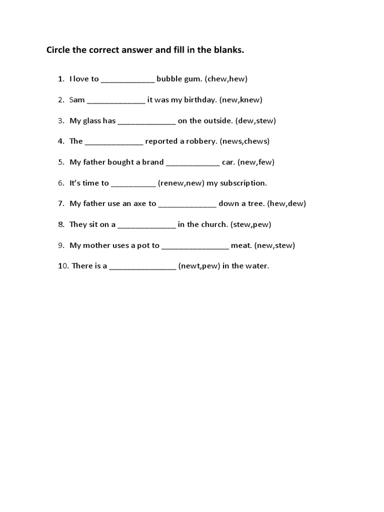 Circle The Correct Answer and Fill in The Blanks | PDF