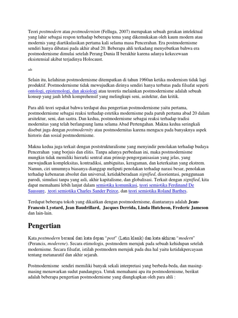 Teori Postmodern Atau Postmodernism | PDF