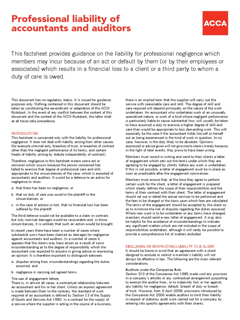 Prof Liability PDF | PDF | Duty Of Care | Negligence