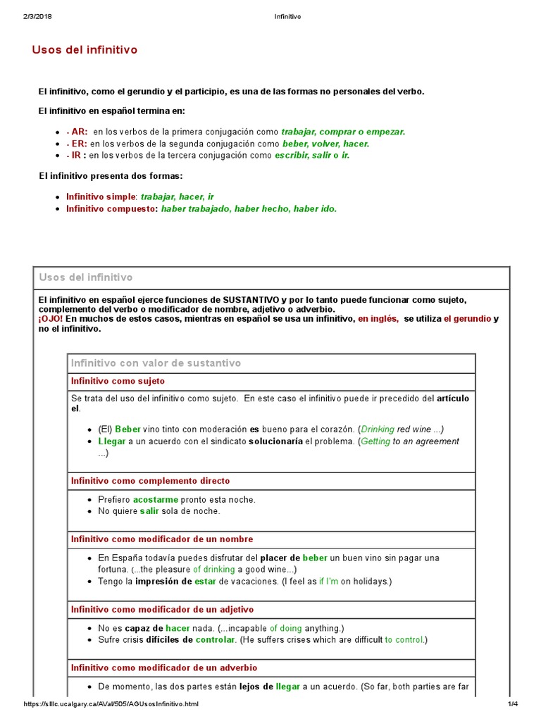 Verbos en Infinitivo | PDF | Verbo | Semántica