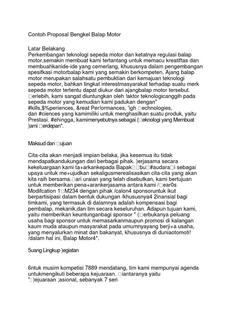 Contoh Proposal Bengkel Balap Motor | PDF