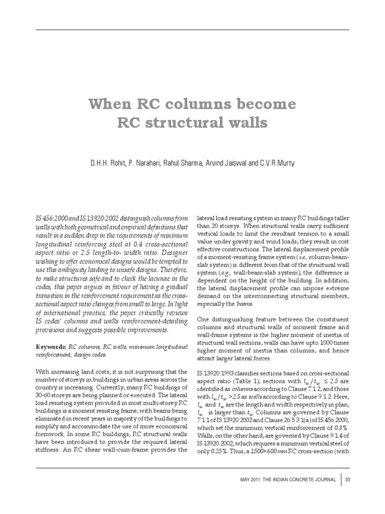 When RC Columns Become RC Structural Walls | Download Free PDF ...