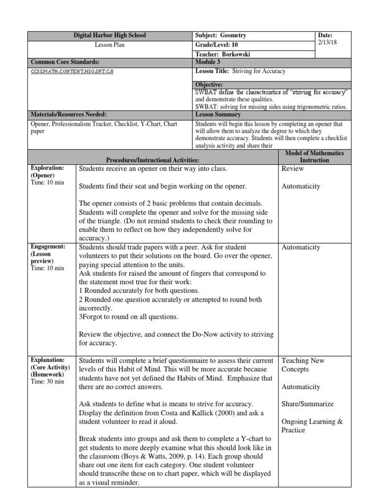 Lesson Plan Striving For Accuracy | PDF | Lesson Plan | Accuracy And ...