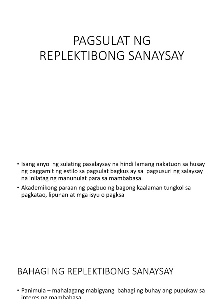 Pagsulat Ng Replektibong Sanaysay