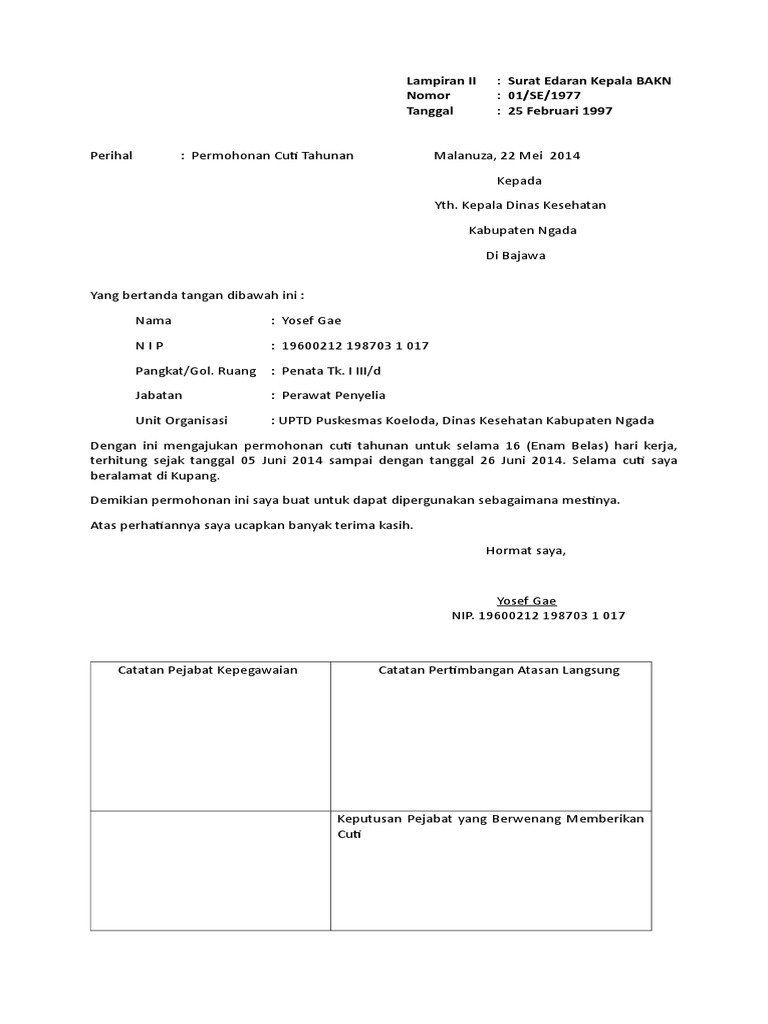 Format Surat Cuti | PDF