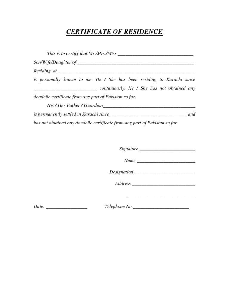 3.certificate of Residence For Domicile PRC | PDF