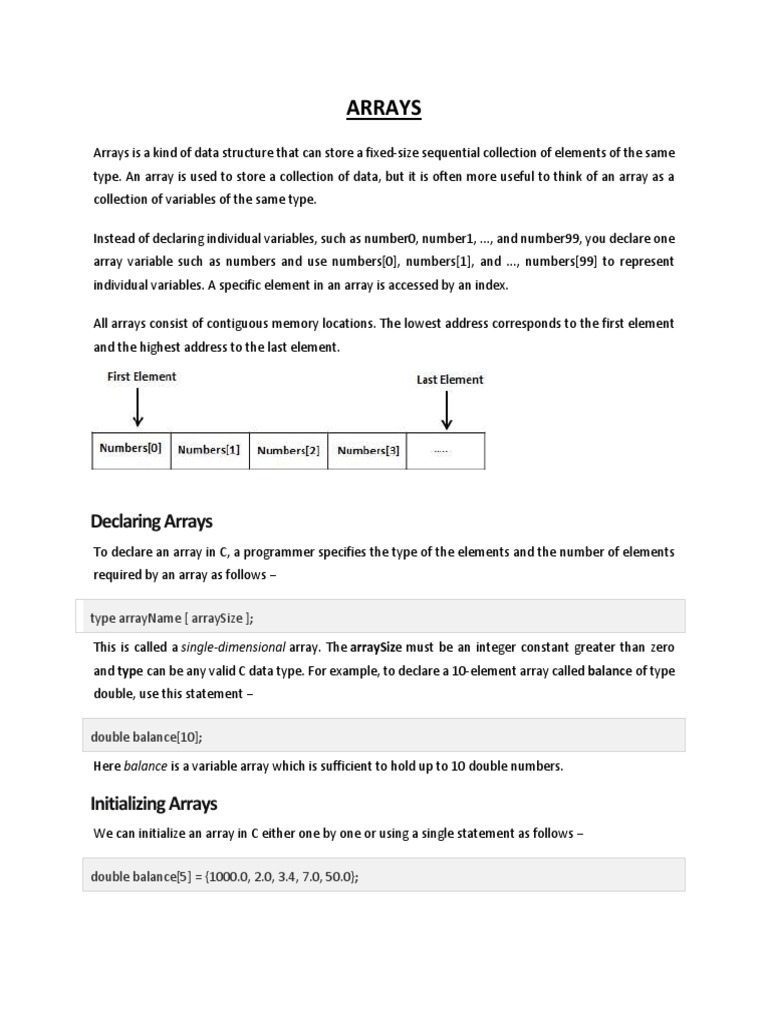 Declaring Arrays | PDF | Parameter (Computer Programming) | Array Data Structure