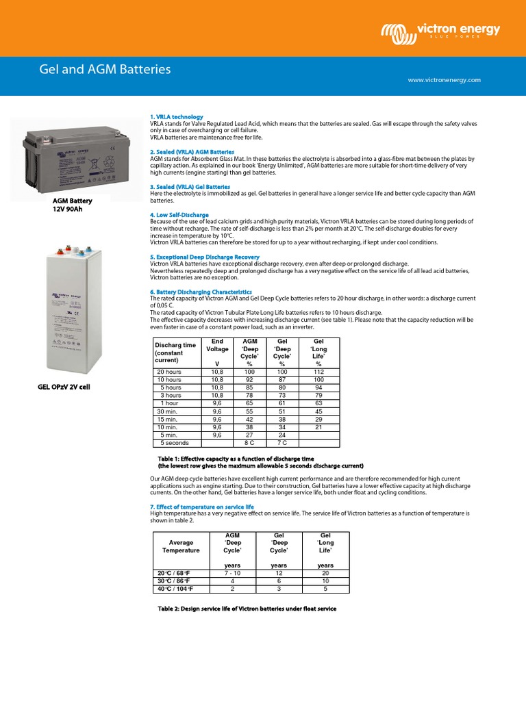 Datasheet GEL and AGM Batteries en | PDF | Battery (Electricity) | Energy Storage