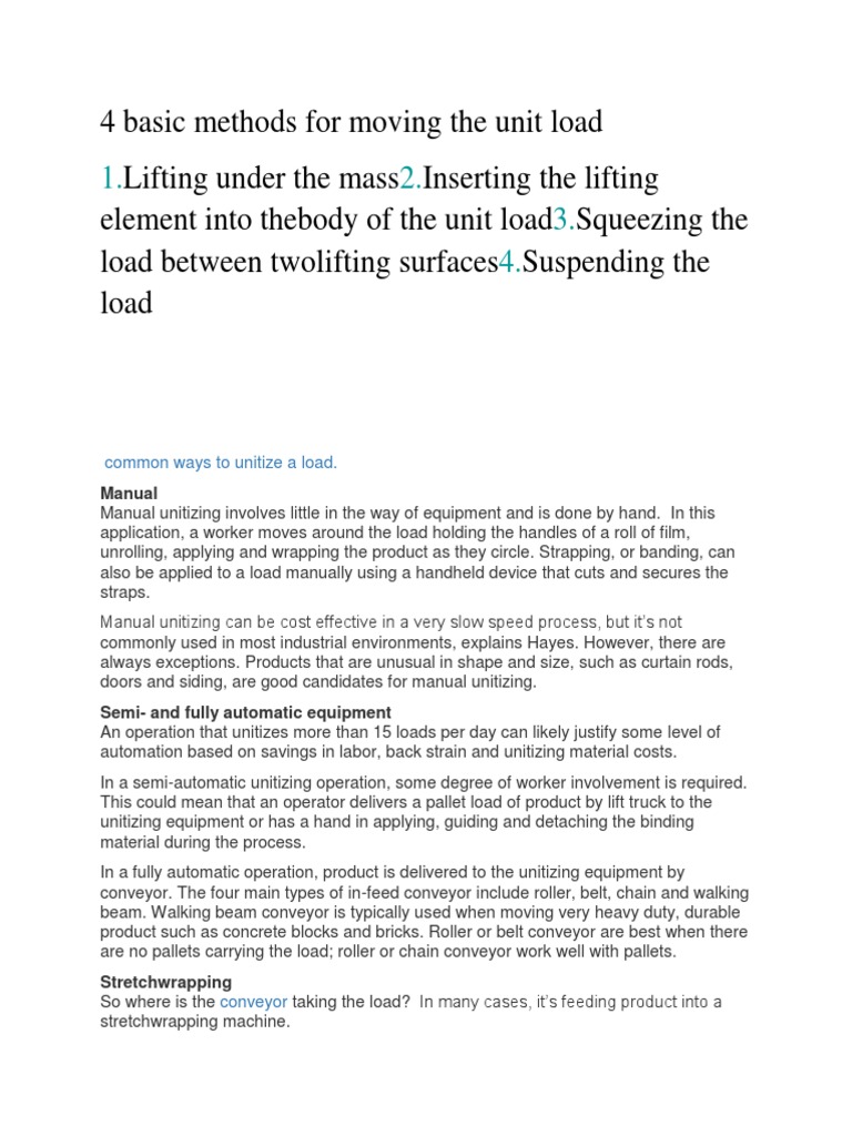 4 Basic Methods For Moving The Unit Load | PDF | Framing (Construction ...
