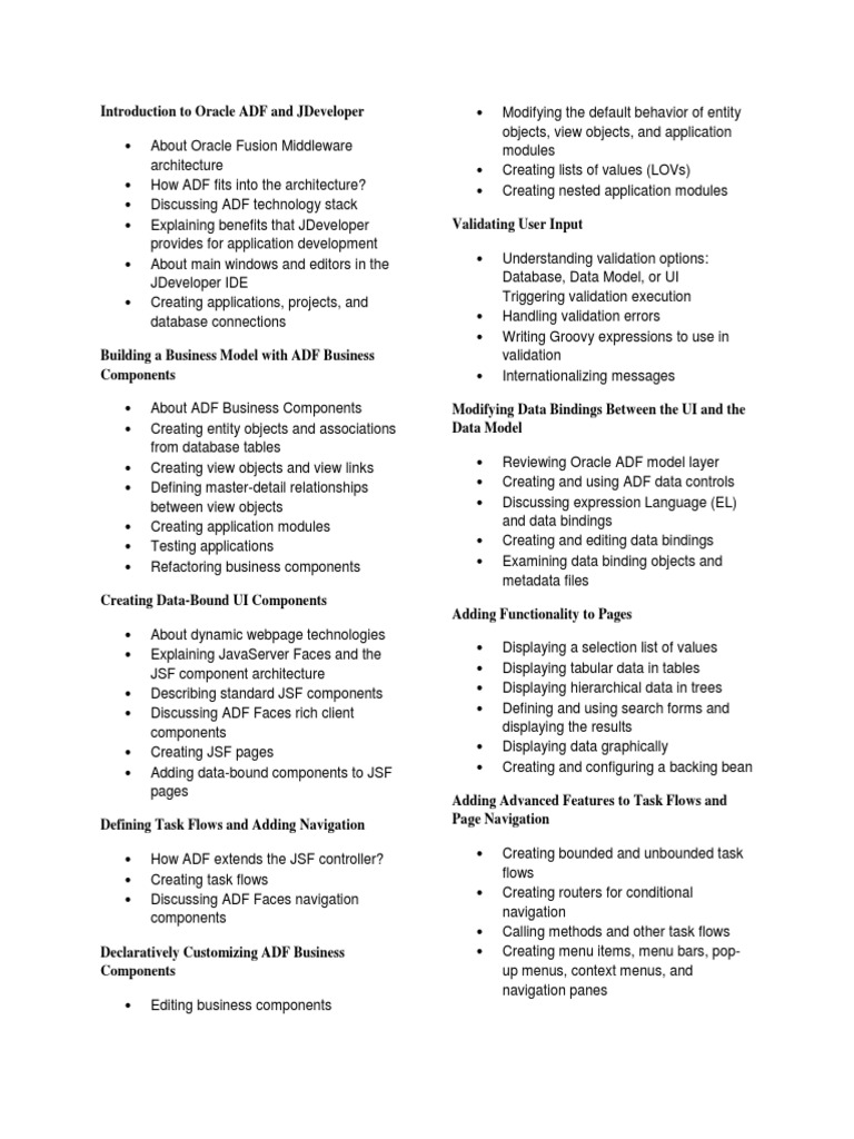 ADF Syllabus | PDF | Java Server Faces | Component Based Software Engineering