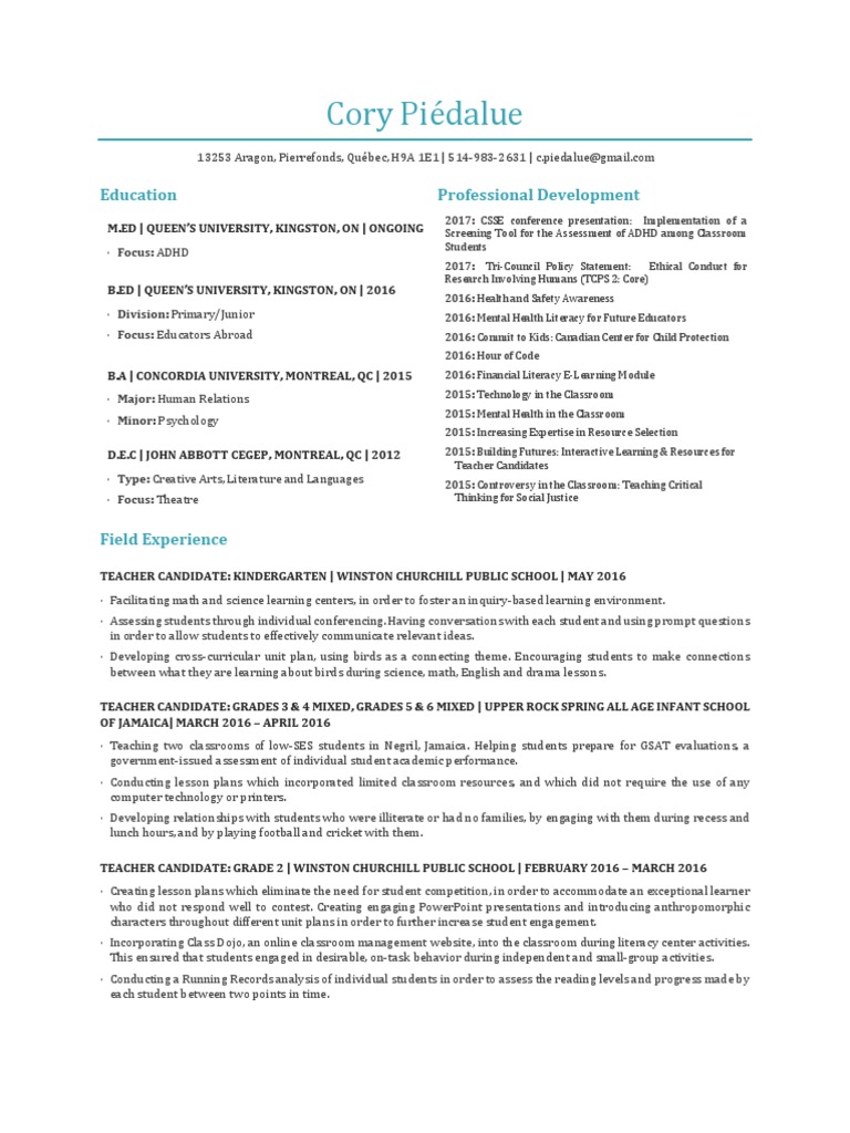 2017 Professional Resume | PDF | Lesson Plan | Teachers