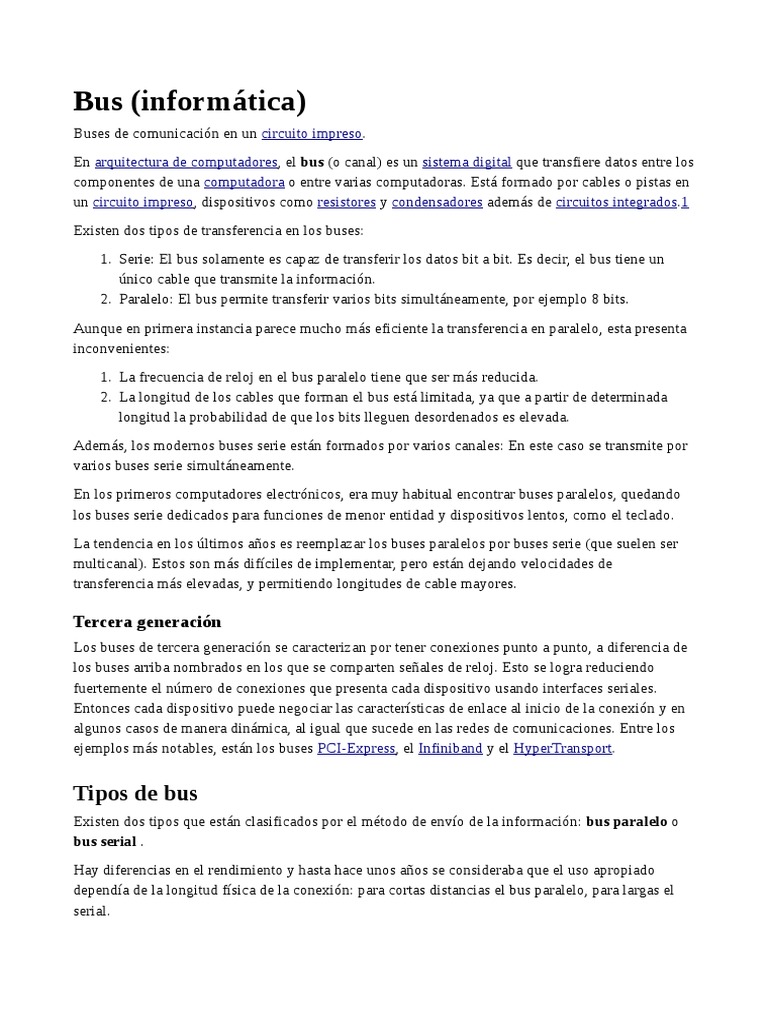 Buses de comunicación en sistemas digitales: tipos, características y ejemplos | PDF | Hardware ...