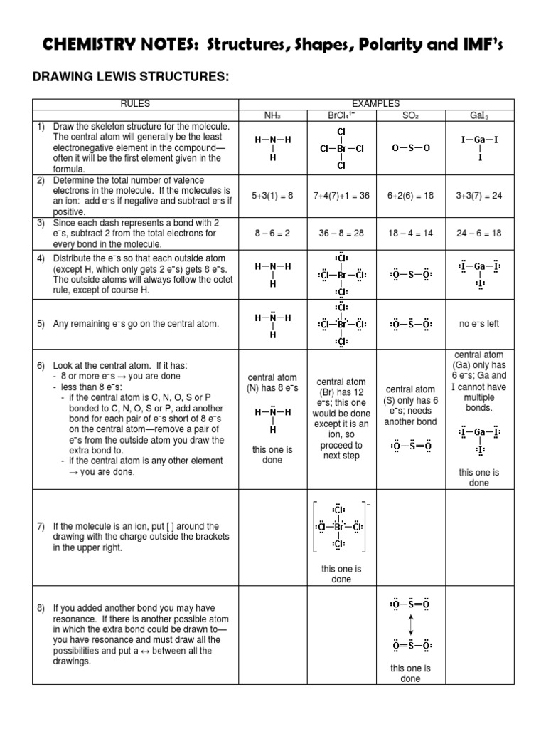 NOTES Lewis Shapes Polarity IMF | PDF | Chemical Polarity | Chemical Bond