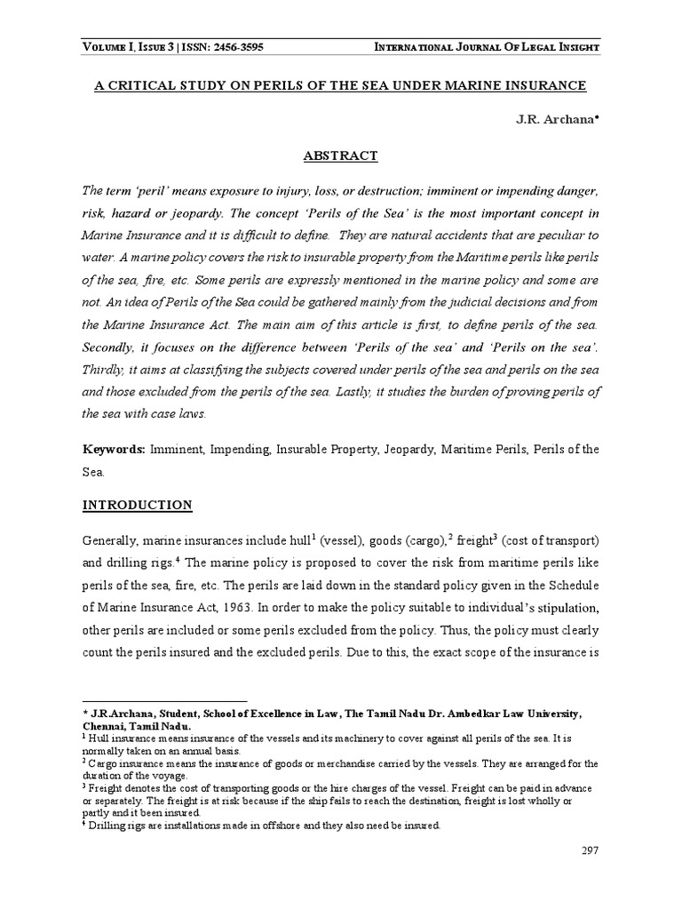 Critical study on perils of the sea under marine insurance | PDF ...