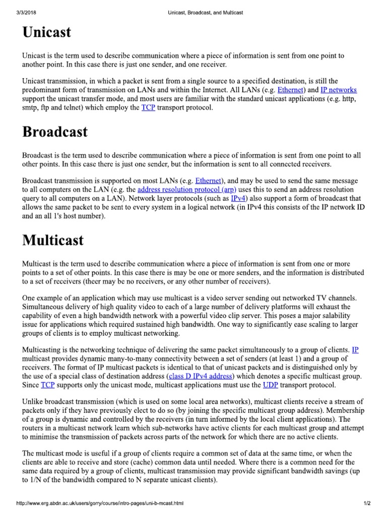 Multicast Vs Broadcast | PDF