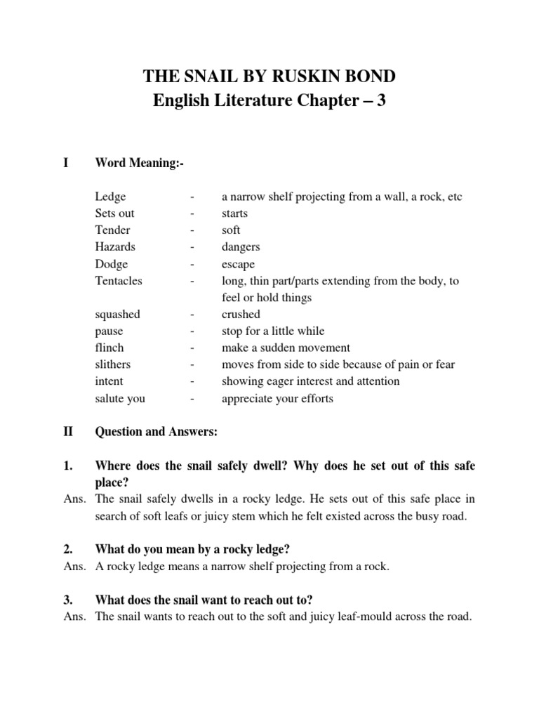 The Determined Snail: An Analysis of Ruskin Bond's Short Story | PDF