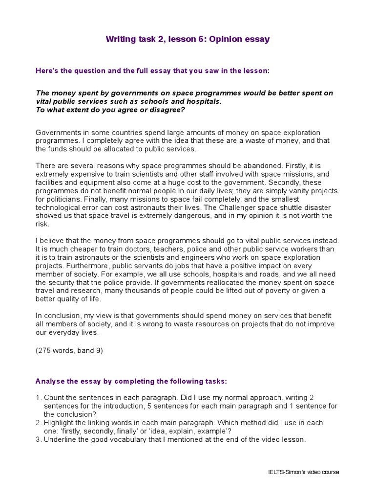 Opinion Essay Worksheet | PDF | Paragraph | Space Exploration