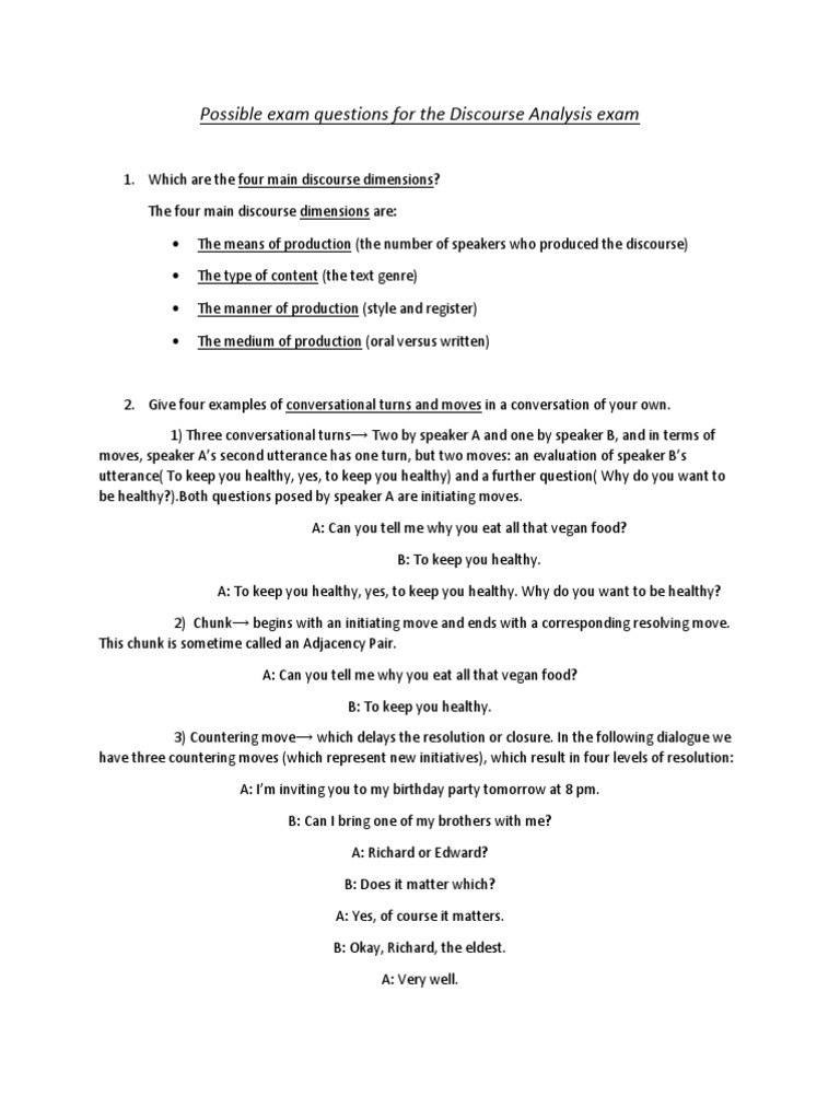 Possible Exam Questions For The Discourse Analysis Exam | PDF | Genre ...