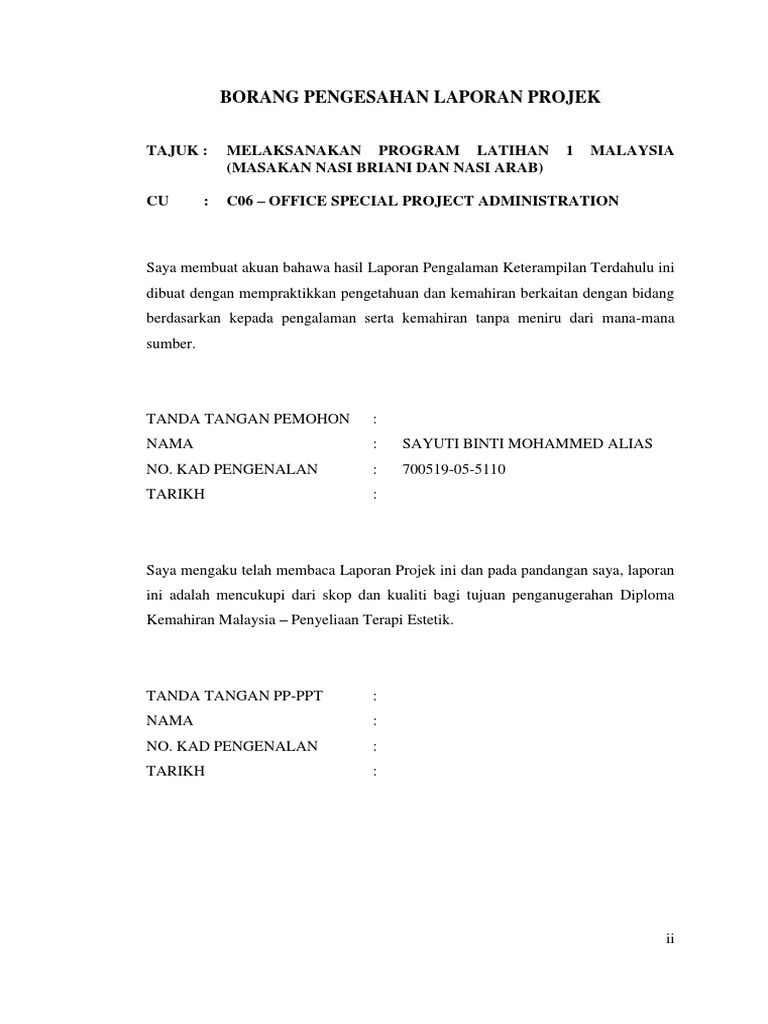 Borang Pengesahan Laporan Projek | PDF