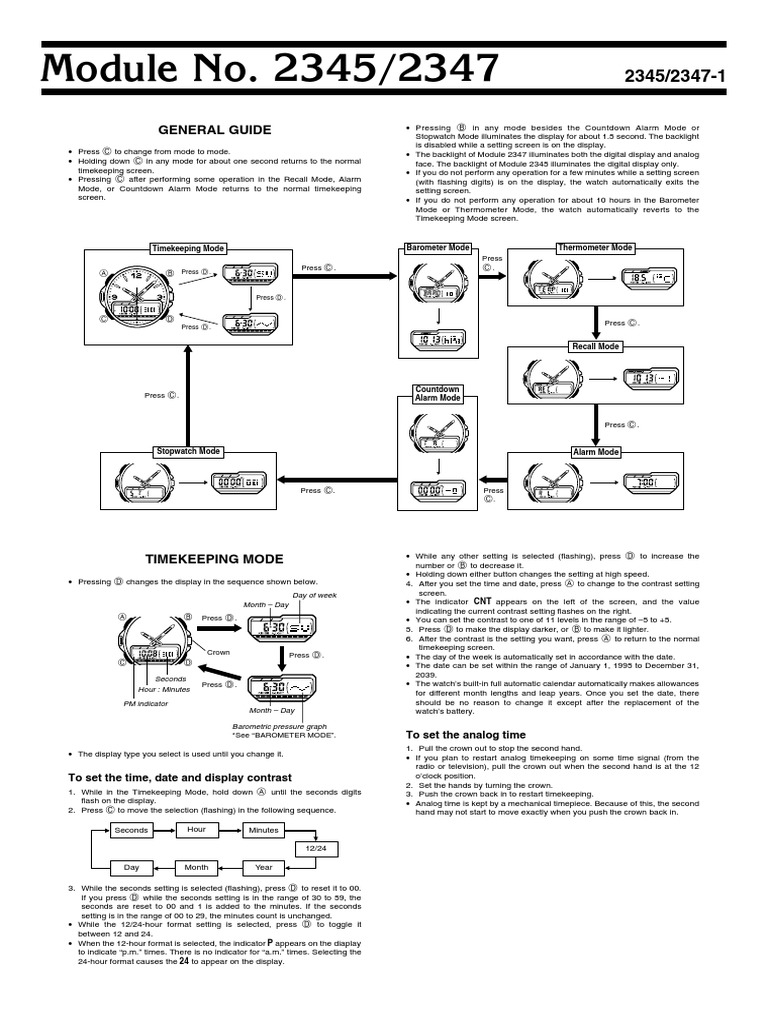 Manual of Watch Casio AW-82 | PDF | Thermometer | Atmospheric Pressure