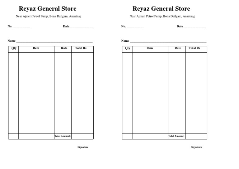 Invoice Template for Reyaz General Store | PDF | Finance & Money Management