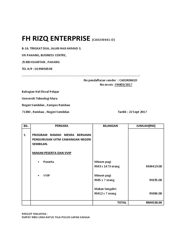 Invois Uitm 2 | PDF