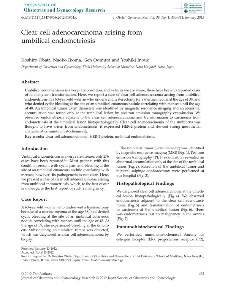 S - Clear Cell Adenocarcinoma Arising From Umbilical Endometriosisjog ...