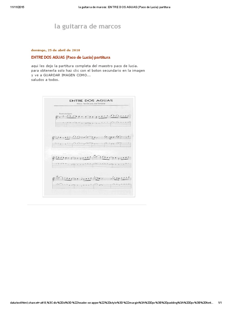 ENTRE DOS AGUAS (Paco de Lucia) Partitura | PDF