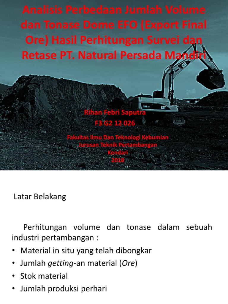 Analisis Perbedaan Jumlah Volume Dan Tonase Tumpukan EFO | PDF