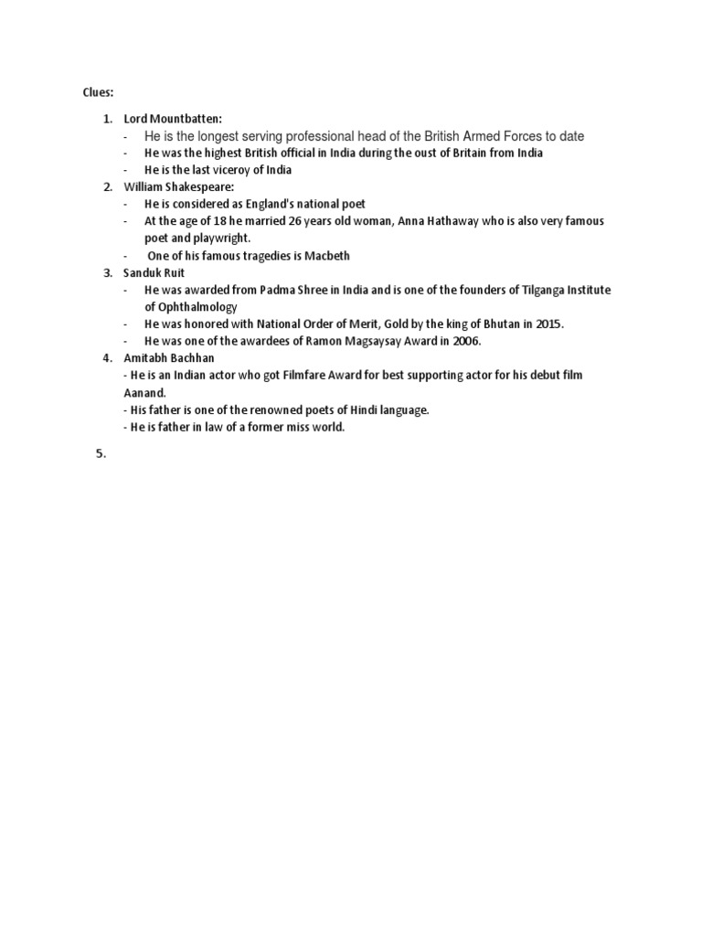 Quiz - Clues Round | PDF