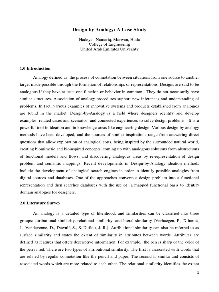 Design by Analogy - Case Study - Group 3 | PDF | Analogy | Engineering ...