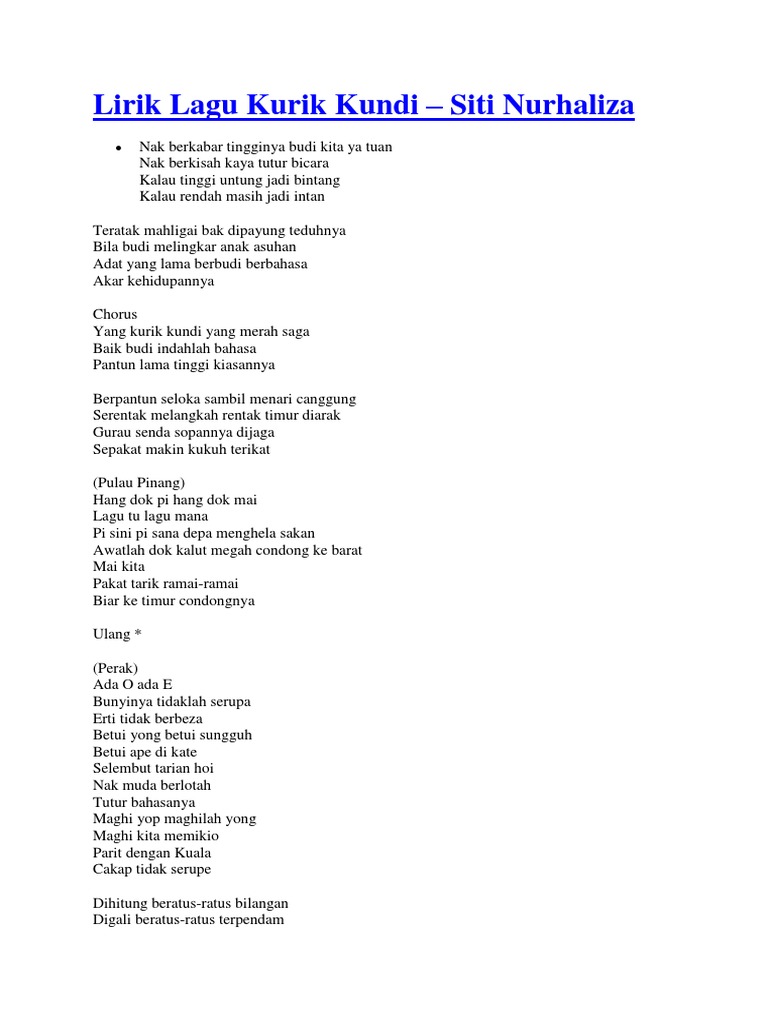 Lirik Lagu Kurik Kundi | PDF | Seni