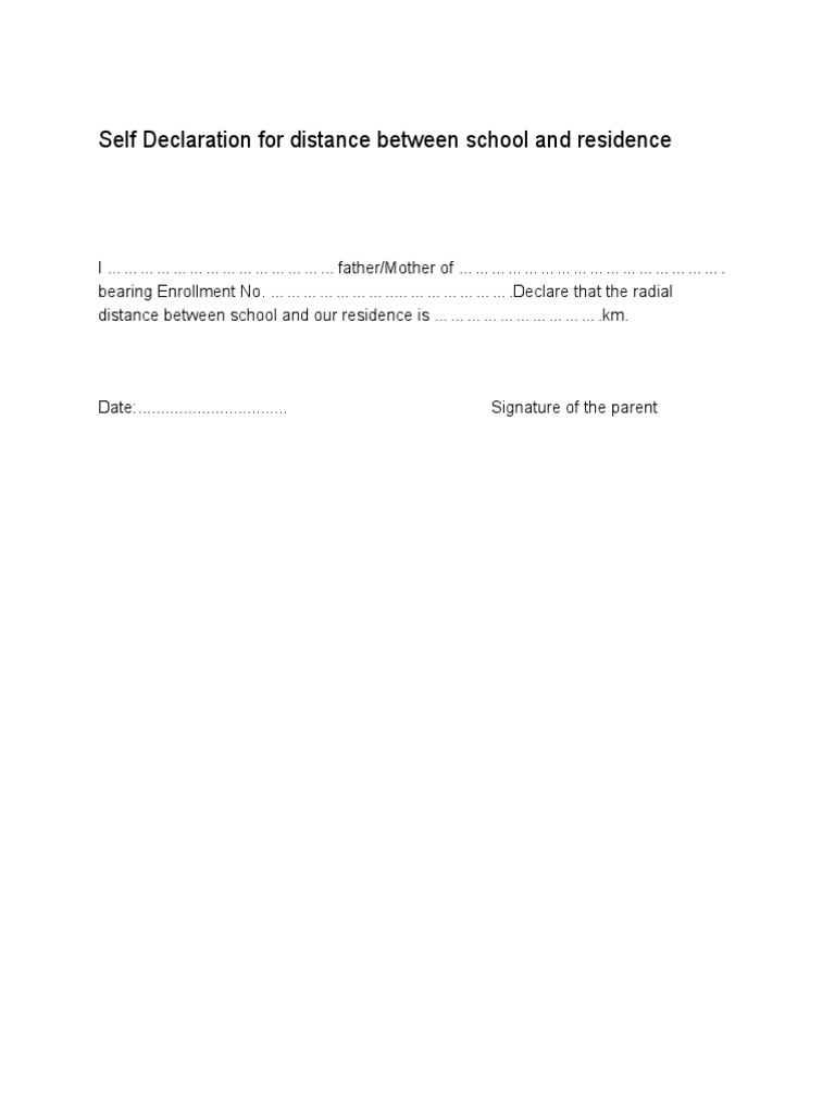 Format Self Declaration Distance Between School and Residence | PDF
