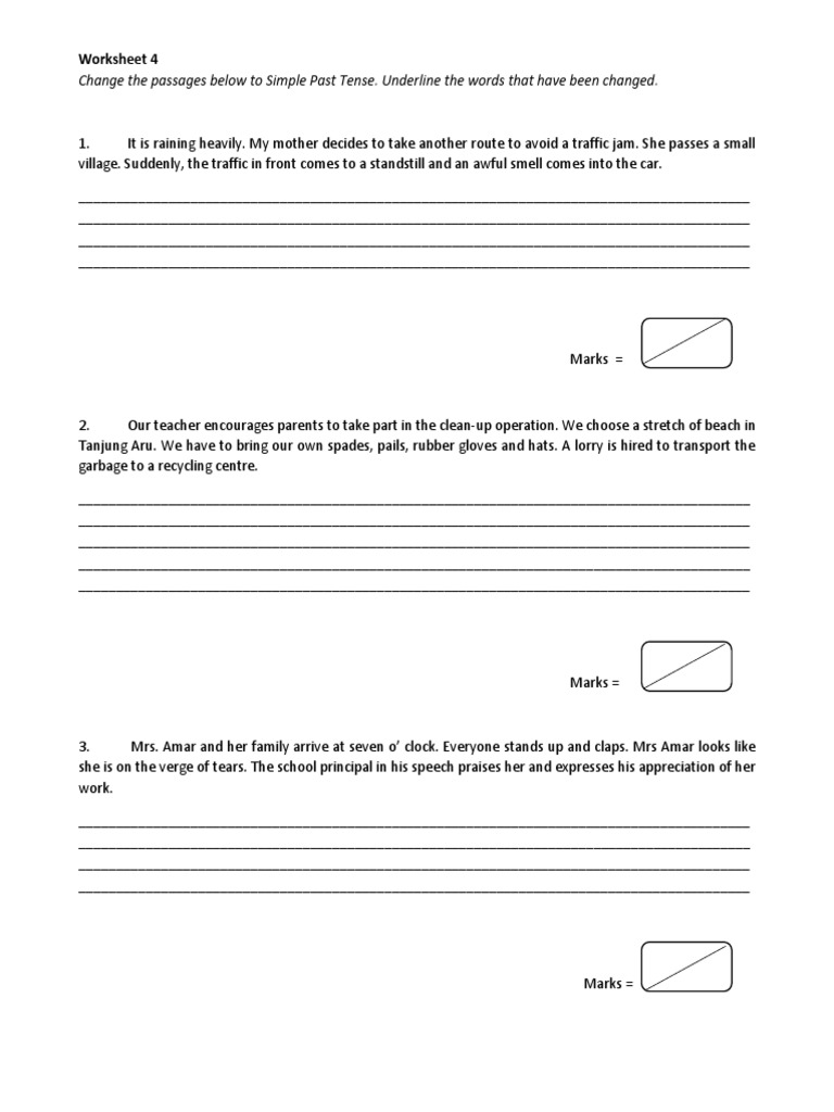 Change The Passages Below To Simple Past Tense. Underline The Words ...