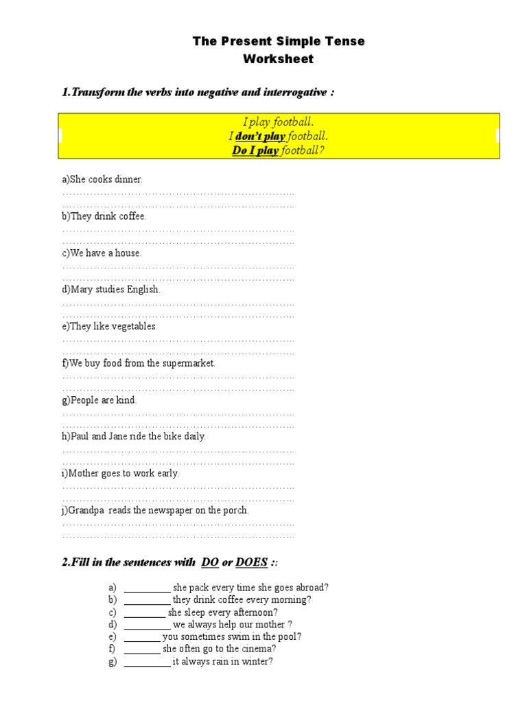 Present Simple Tense Worksheet | PDF | Grammar | Syntax