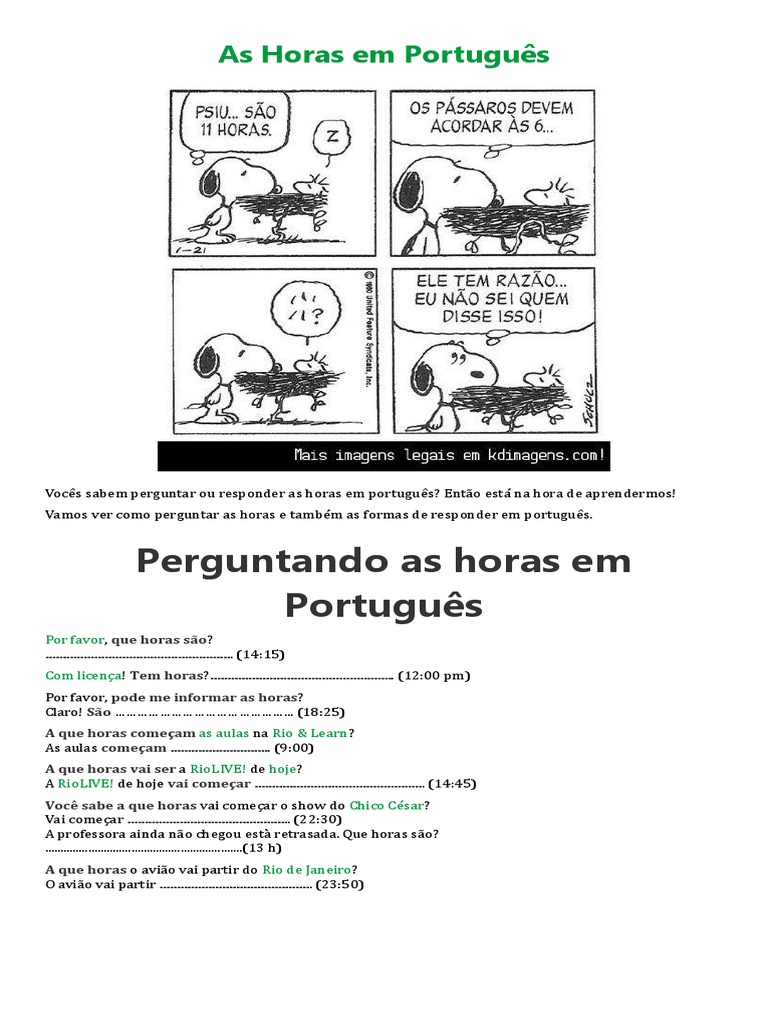 Perguntando e Respondendo Horas em Português | PDF | Pronome | Tempo