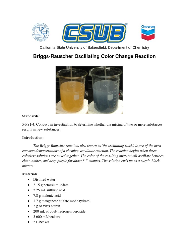 Briggs-Rauscher Oscillating Color Change ReactionAO | PDF