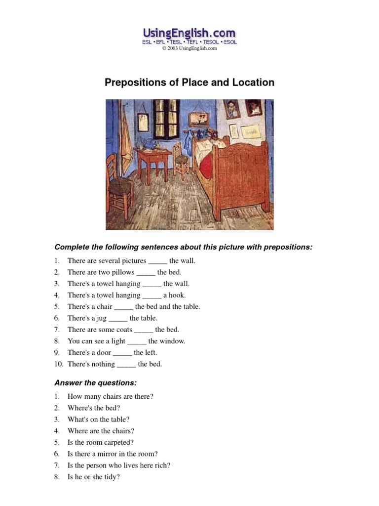 Prepositions of Place and Location | PDF | Language Arts & Discipline