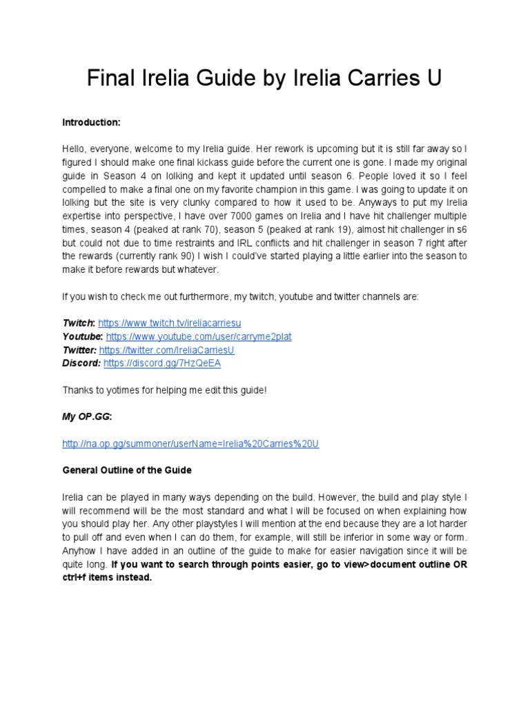 Final Irelia Guide by Irelia Carries U | PDF | Leisure