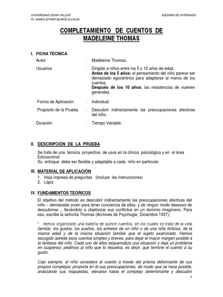 Completamiento Madeleine Thomas | PDF | Cuentos | Evidencia