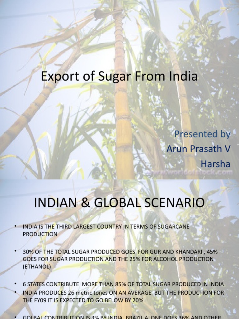 Export of Sugar From India: Presented by | PDF | Sugarcane | Economies