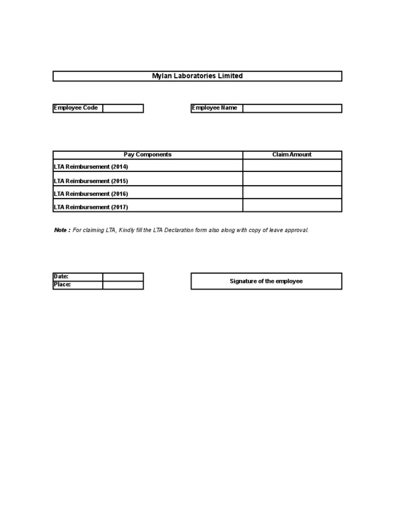 LTA Reimbursement Claim Form | PDF | Finance & Money Management