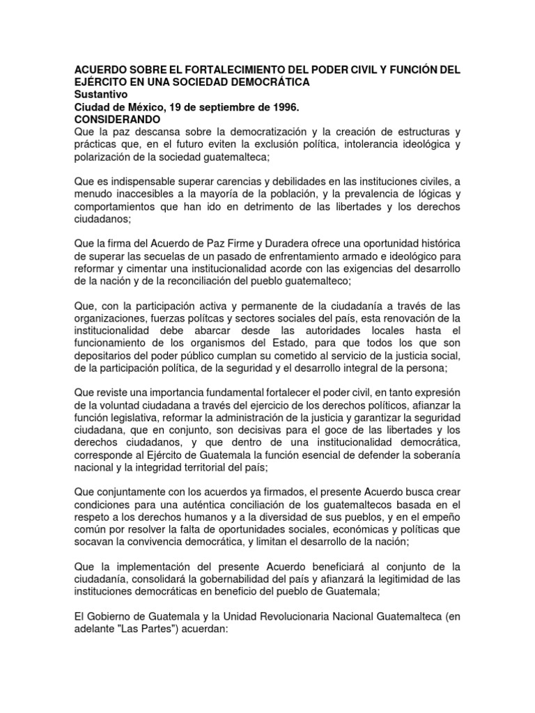 Acuerdo Sobre El Fortalecimiento Del Poder Civil y | Policía | Democracia