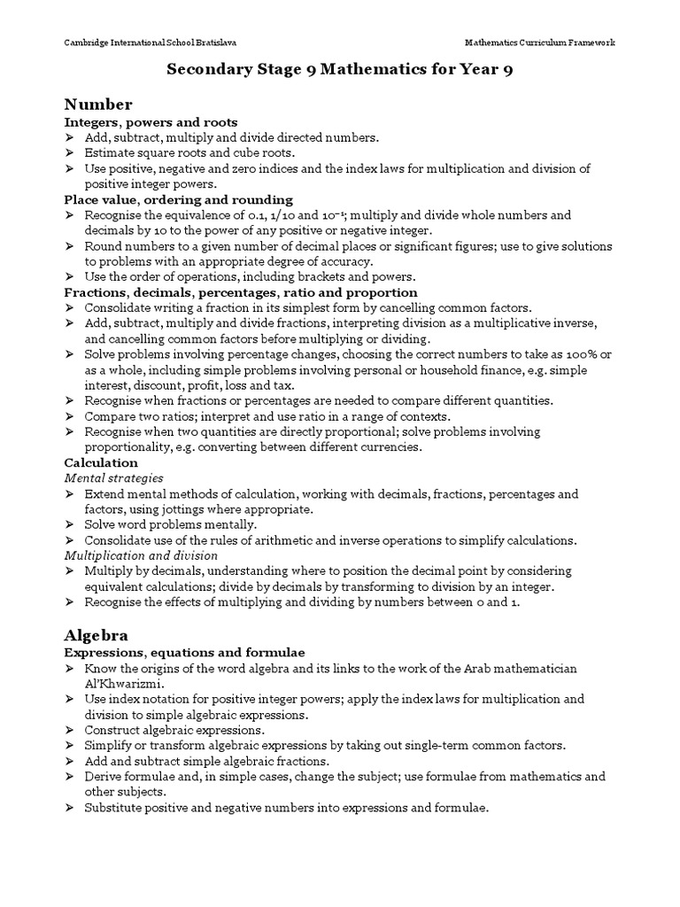 Year 9 Mathematics Curriculum Overview | PDF | Multiplication ...