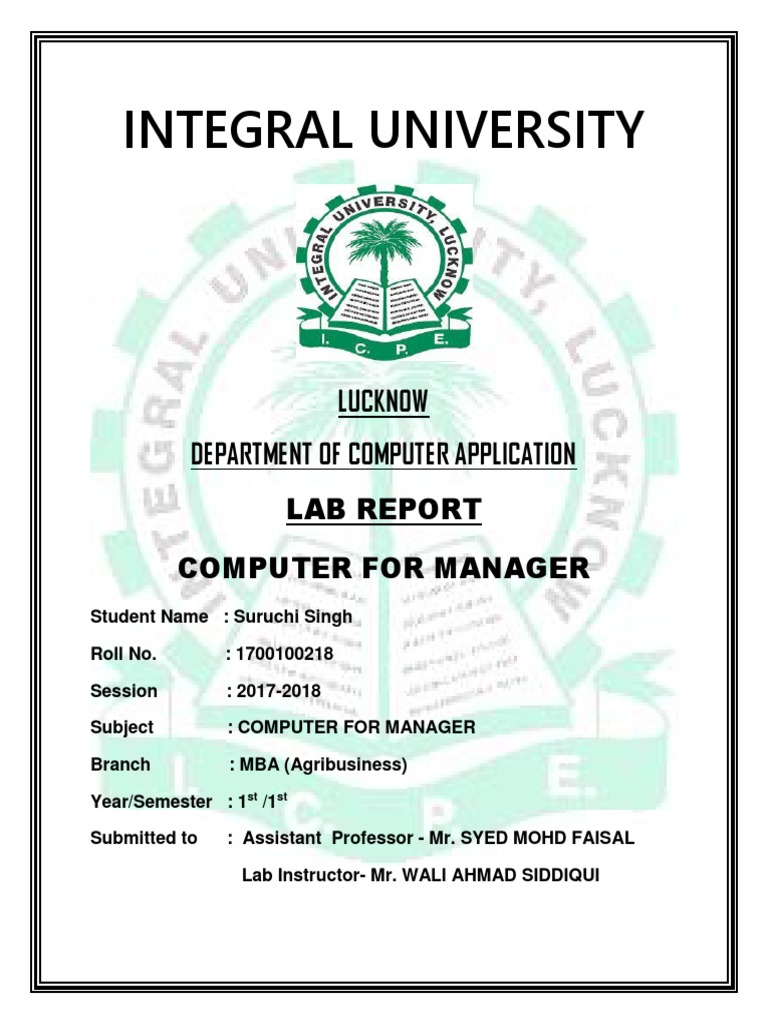 Integral University: Lucknow Department of Computer Application Lab ...