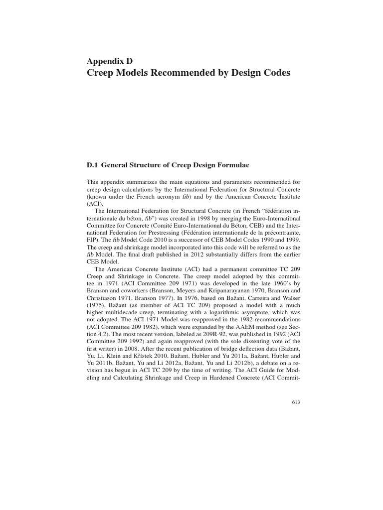 Creep Models Recommended by Design Codes: Appendix D | PDF | Young's ...