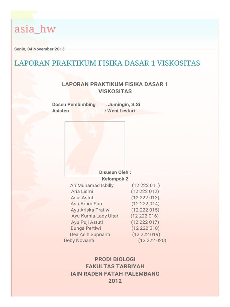Asia - HW - Laporan Praktikum Fisika Dasar 1 Viskositas | PDF