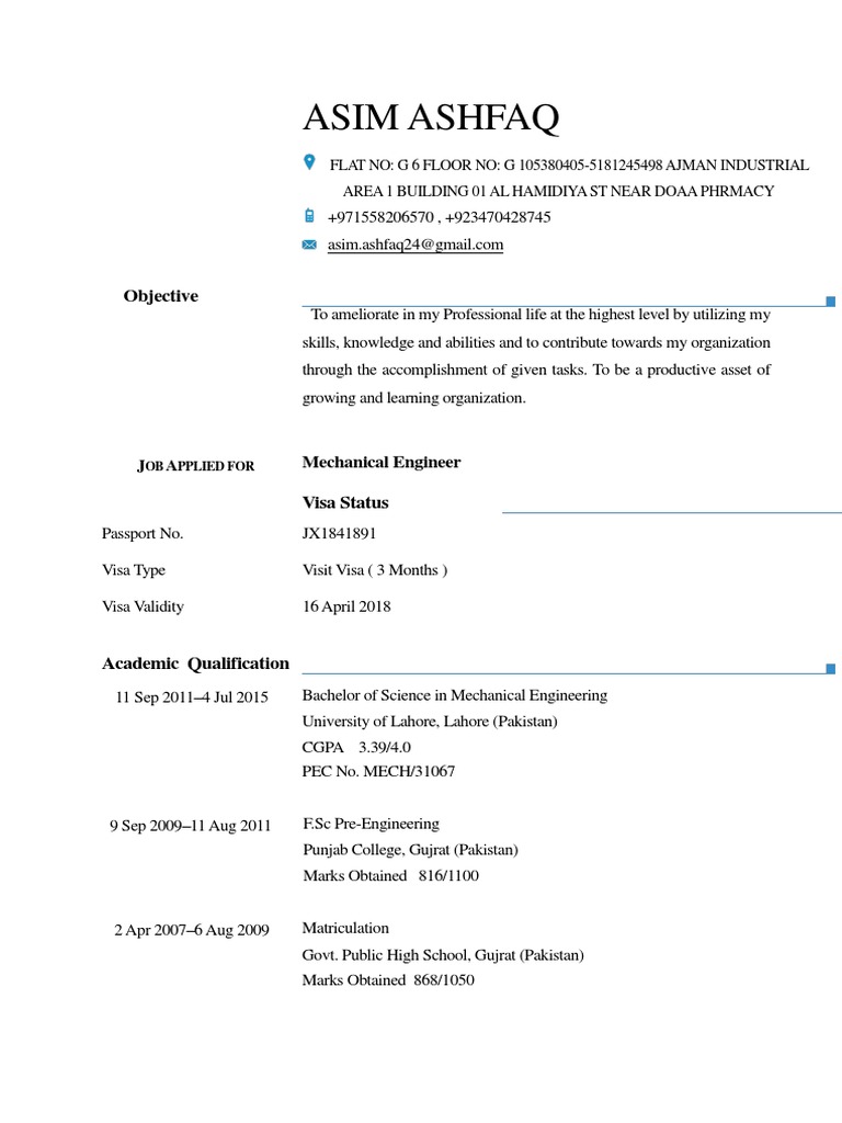 Asim Ashfaq: Objective | PDF | Science | Engineering
