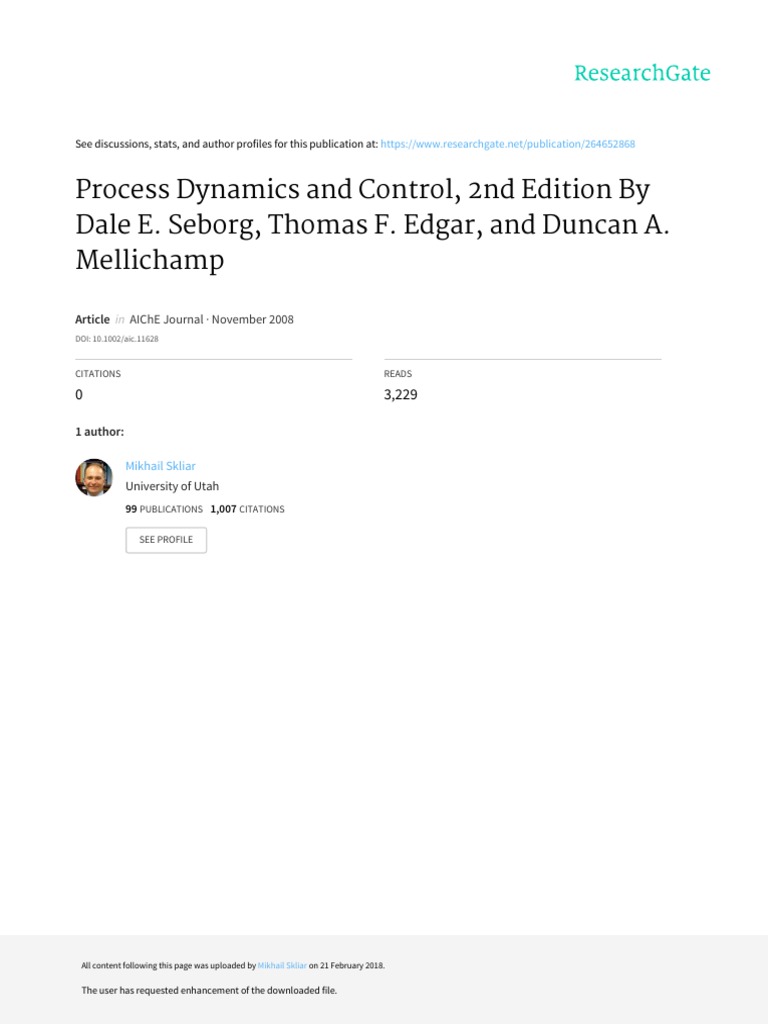 Process Dynamics and Control. 2nd Edition - Dale E. Seborg (2003) | PDF ...